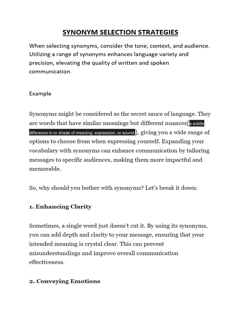 Synonym Selection Strategies | PDF | Communication | Vocabulary