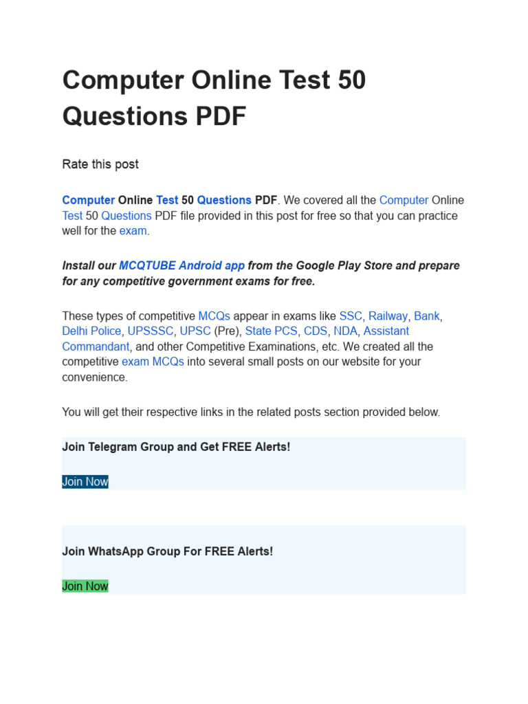 Computer Online Test 50 Questions PDF | PDF | Microsoft Word | Menu ...