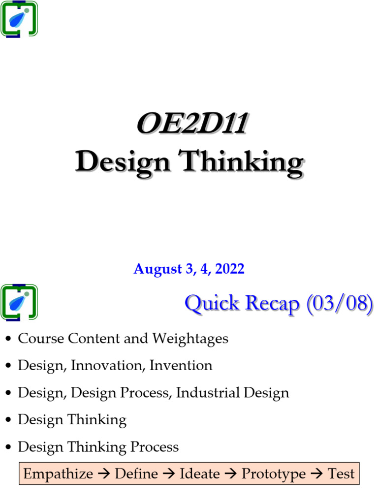 Lecture 1 Design Thinking - Course Introduction | PDF | Design Thinking | Thought