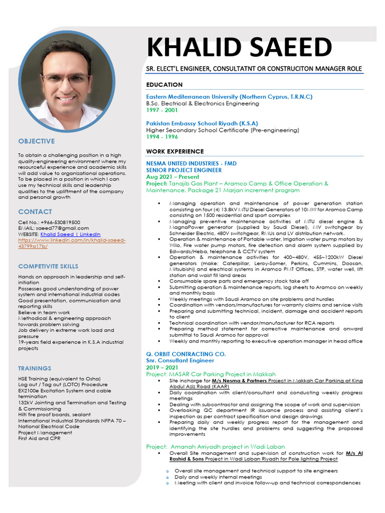 Khalid Saeed SEC-SS - SR ELEC ENG'R | PDF | Engineering