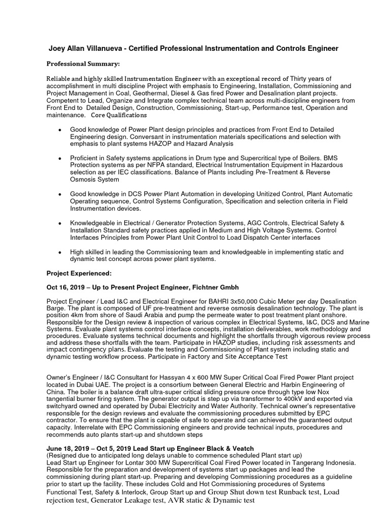 Joey Allan Villanueva - CVnew | PDF | Power Station | Electric Generator