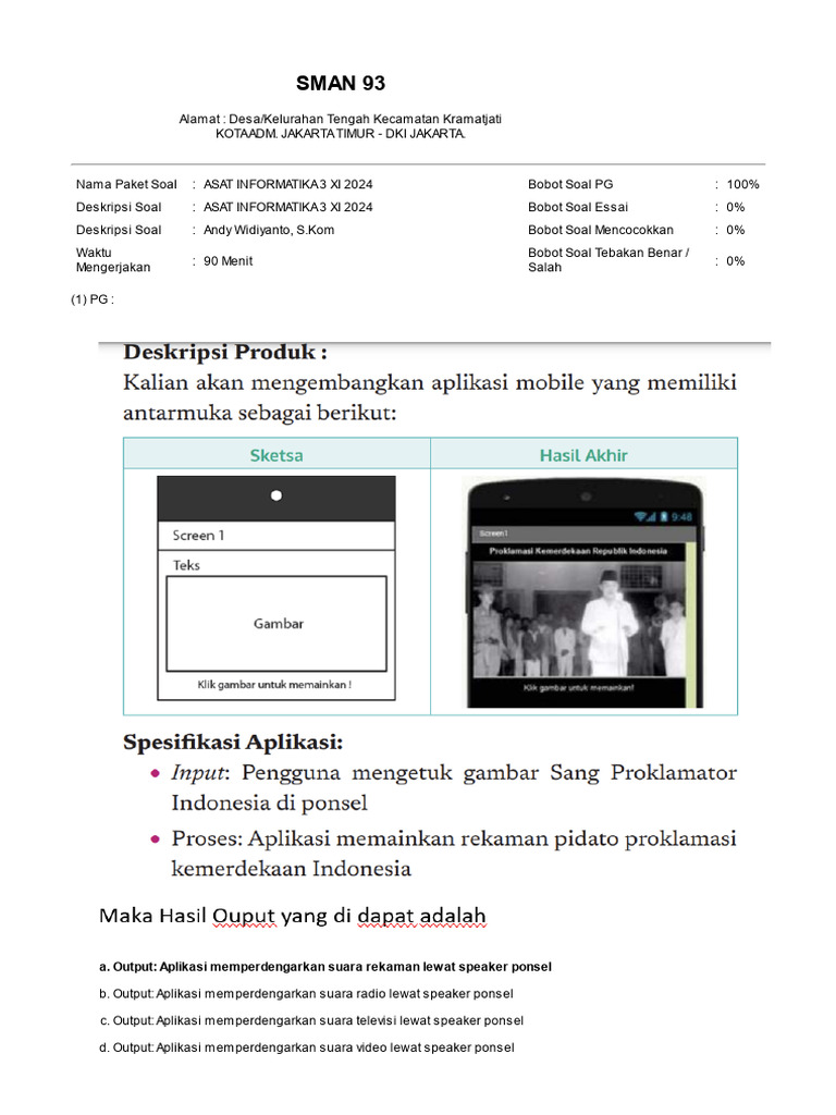 Print Soal ASAT INFORMATIKA 3 XI 2024 | PDF