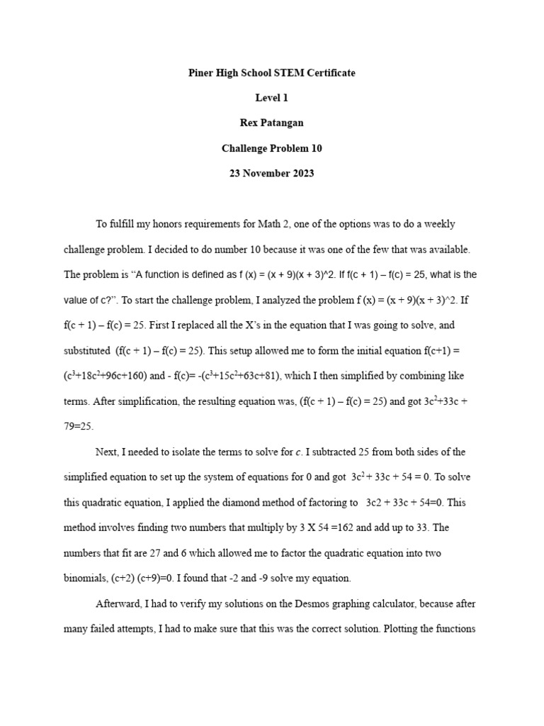 Challenge Problem 10 | PDF | Quadratic Equation | Numbers