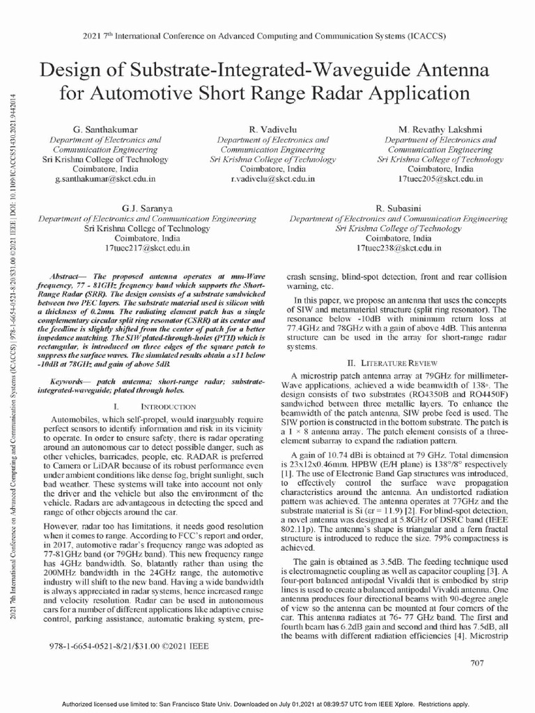 Design of Substrate-Integrated-Waveguide Antenna for Automotive Short ...