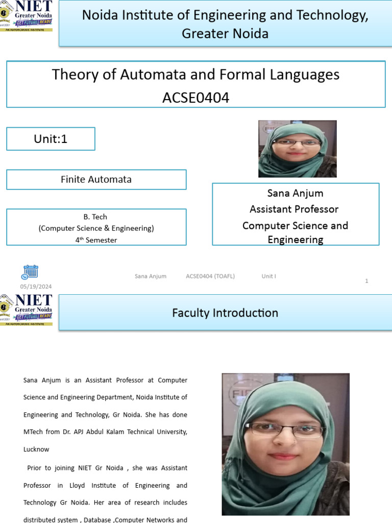 Unit1 Sana Anjum | PDF | Theory Of Computation | Theoretical Computer Science