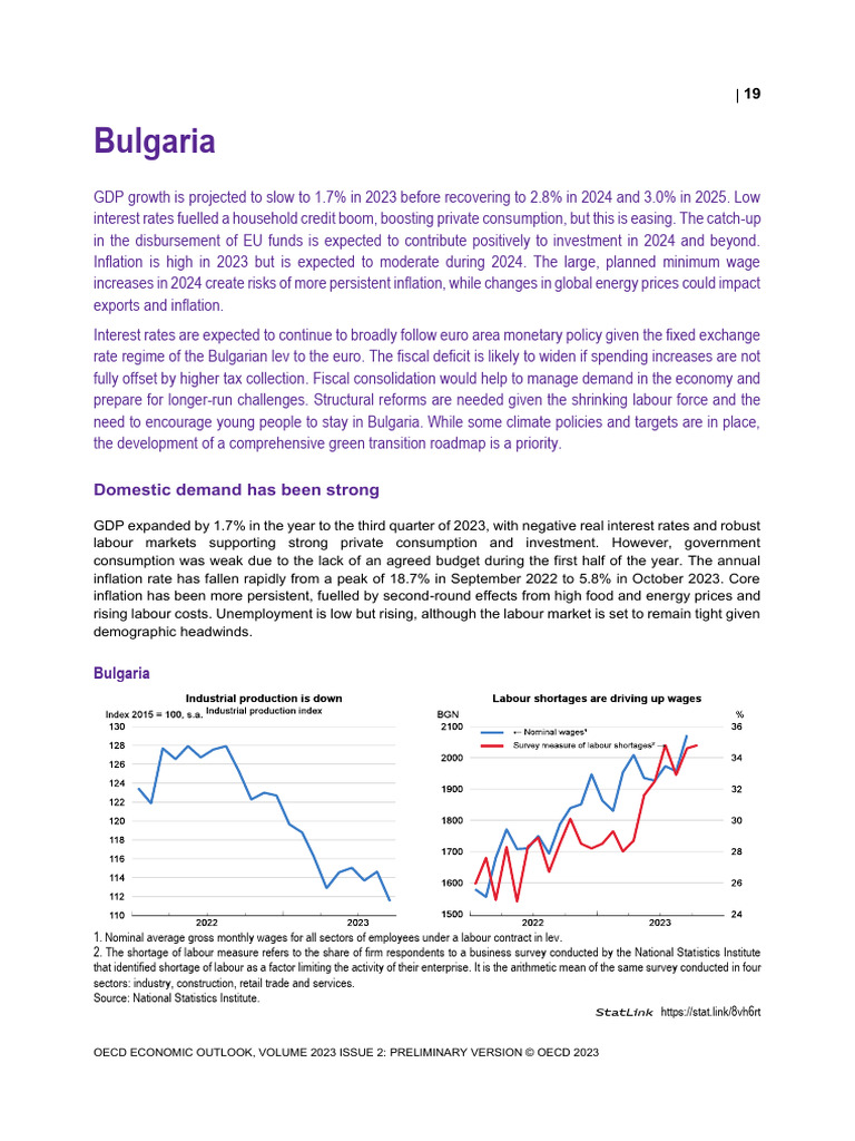 Bulgaria Oecd Economic Outlook November 2023 | PDF | Inflation | Fiscal ...