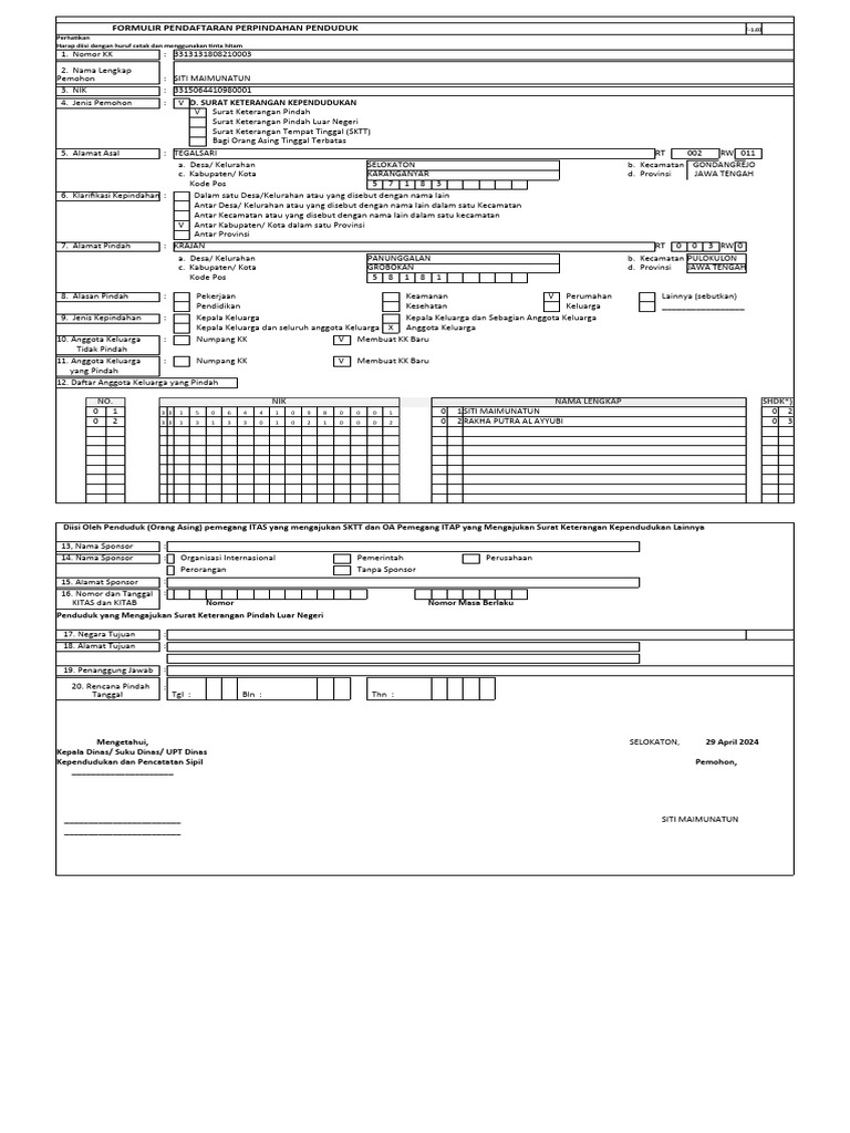 Form F-1.03 Pendaftaran Perpindahan Penduduk Excel | PDF