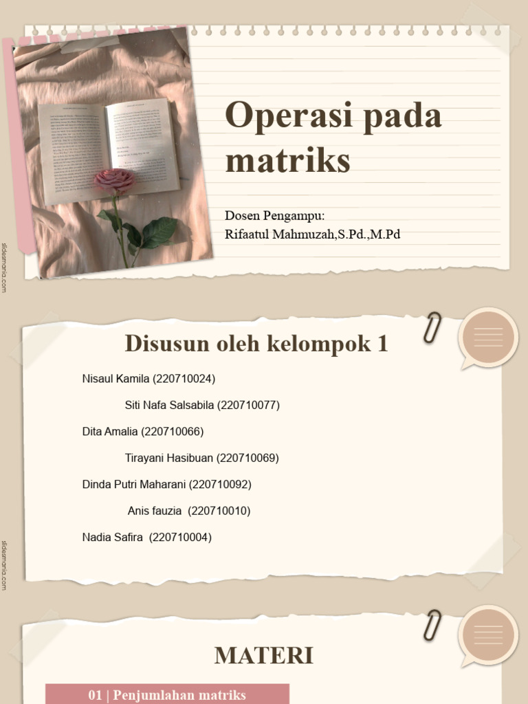 Kelompok 1 Aljabar Linear Operasi Matriks | PDF
