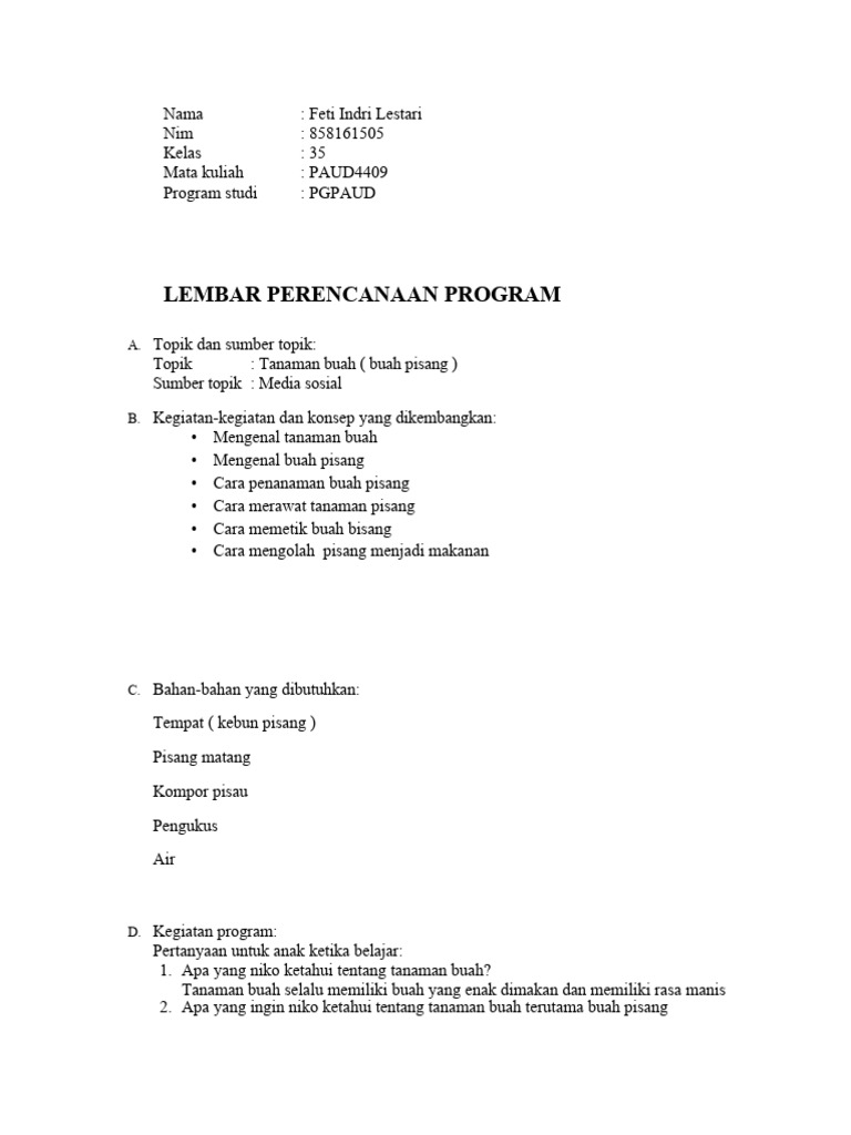Tugas 2 PAUD4409 Feti Indri Lestari 858161505 Palangka Raya | PDF ...