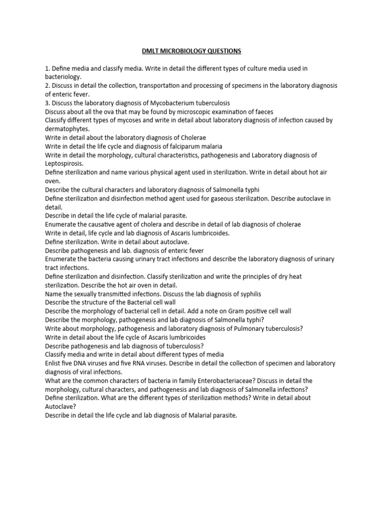 DMLT Microbiology Question Paper | PDF | Infection | Bacteria