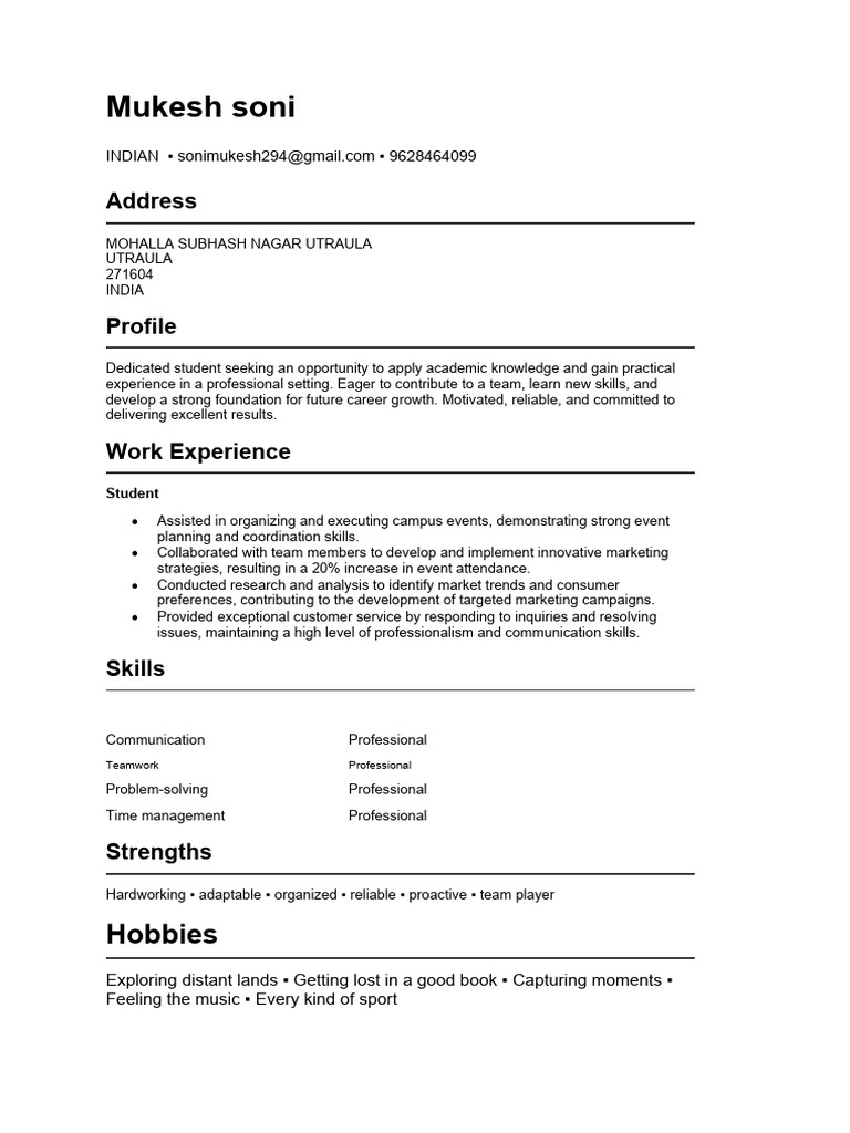 Mukesh Soni Resume | PDF | Career & Growth | Art