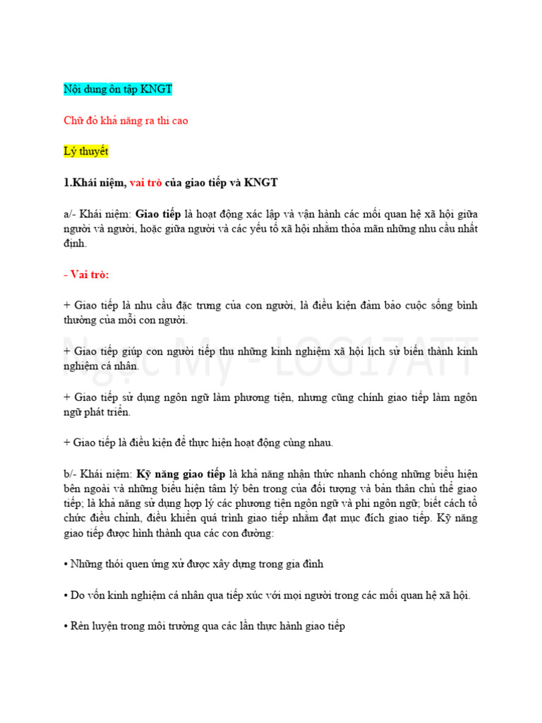 KNGT Nội dung ôn tập | PDF