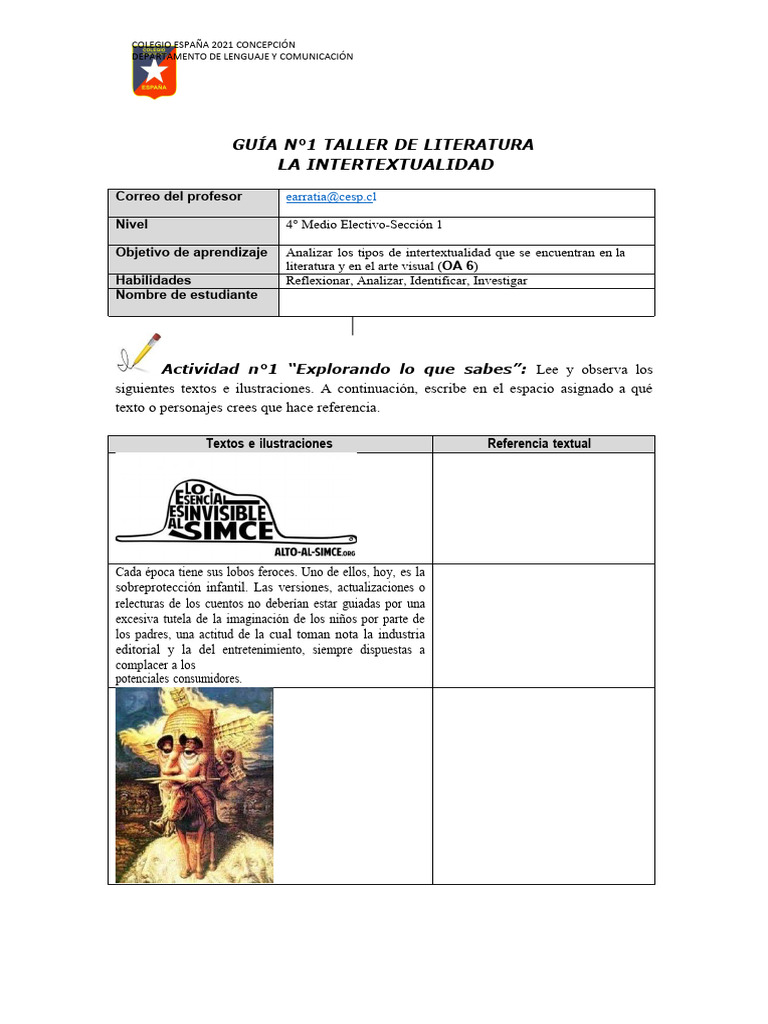 Guía N°1 Taller de Literatura | PDF | Intertextualidad