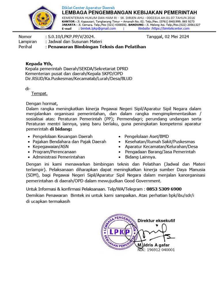 Surat Bimtek LPKP 2024, Mei-Juli | PDF | Karier & Perkembangan | Bisnis
