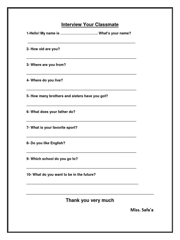 Interview Your Classmate | PDF | Self-Improvement