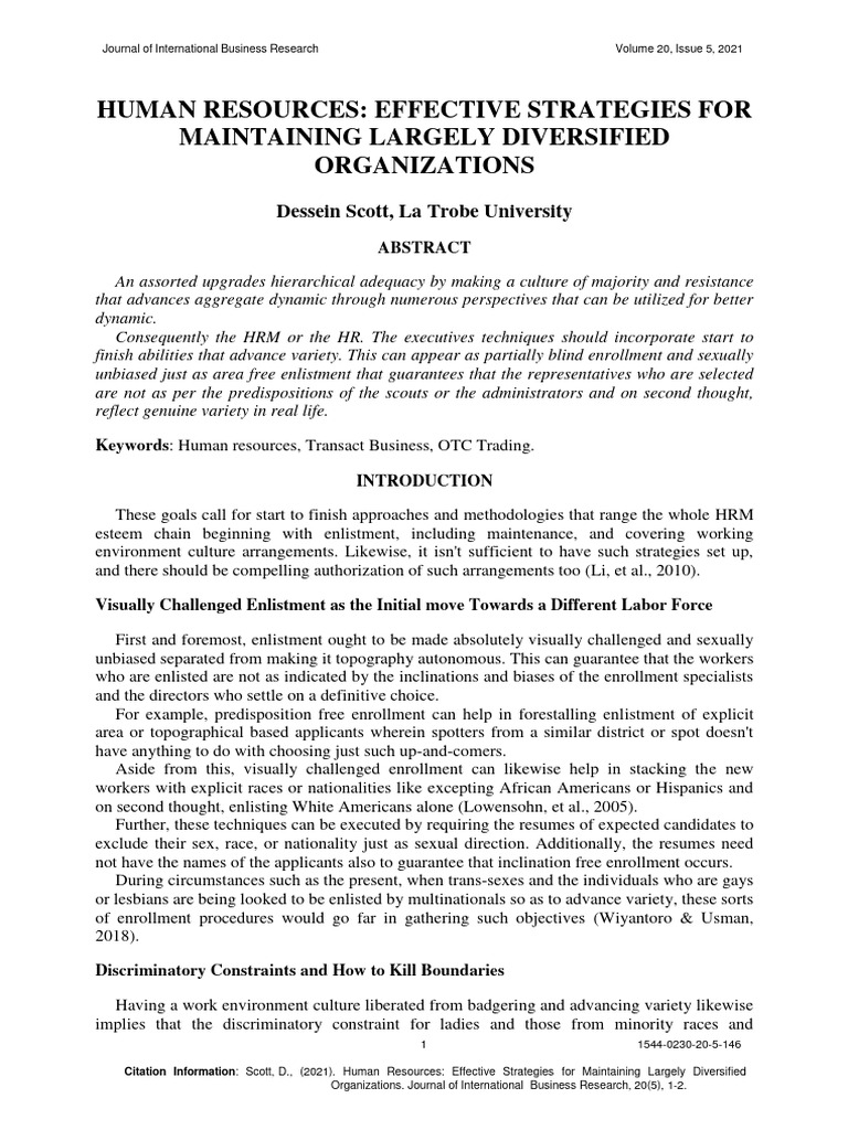 Human Resources Effective Strategies For Maintaining Largely Diversified Organizations | PDF ...