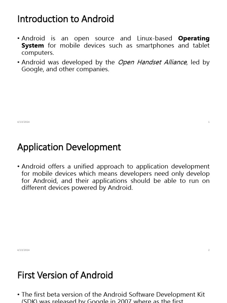 Unit 1introductiontoandroidautosaved 240413083946 731dd32c | PDF ...