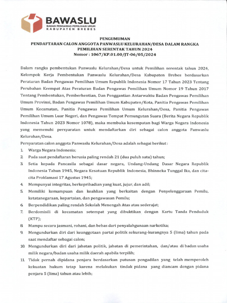 Pengumuman Pendaftaran Calon PKD 2024 | PDF