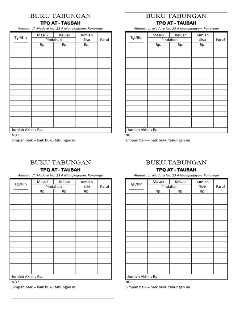 Buku Tabungan TPQ | PDF