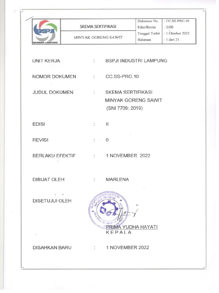 Skema Sertifikasi SNI 7709:2019 Minyak Goreng | PDF