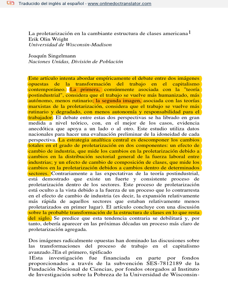 OLIN. Proletarianization in The Changing American Class Structure ...