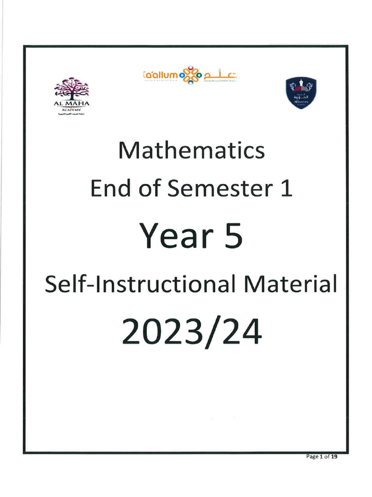 Y5 Maths Self Instructional Materials ANSWERS EoS1 2023-24 | PDF