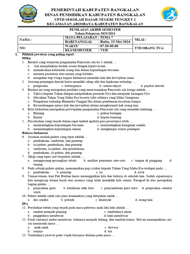 Pas Tema 7 Kelas 6 Fix | PDF
