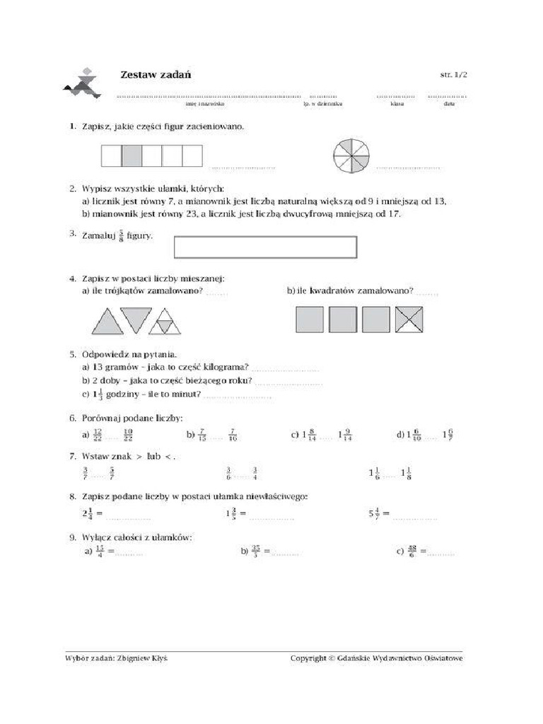 Klasa 5 Ulamki Zwykle | PDF