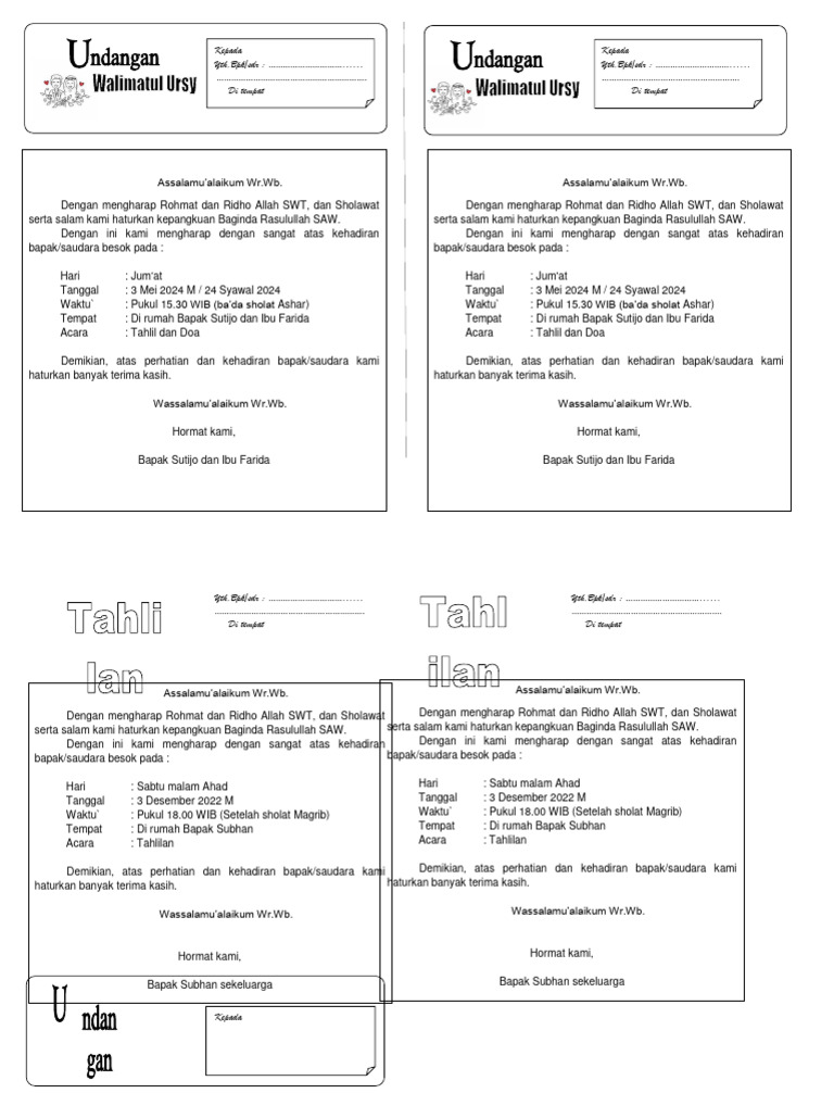 Undangan Tahlilan | PDF