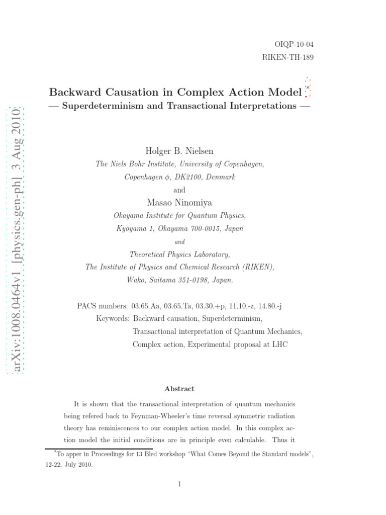 Backward Causation in Complex Action Model: - Superdeterminism and Transactional Interpretations ...