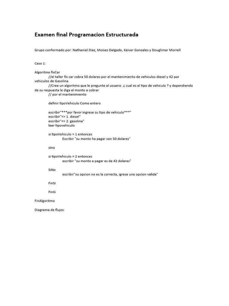 5 casos Examen final Programacion Estructurada | PDF | Ciencias de la Computación