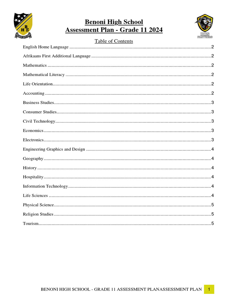 Benoni-High-School-Grade-11-Assessment-Plan-1 | PDF | Science