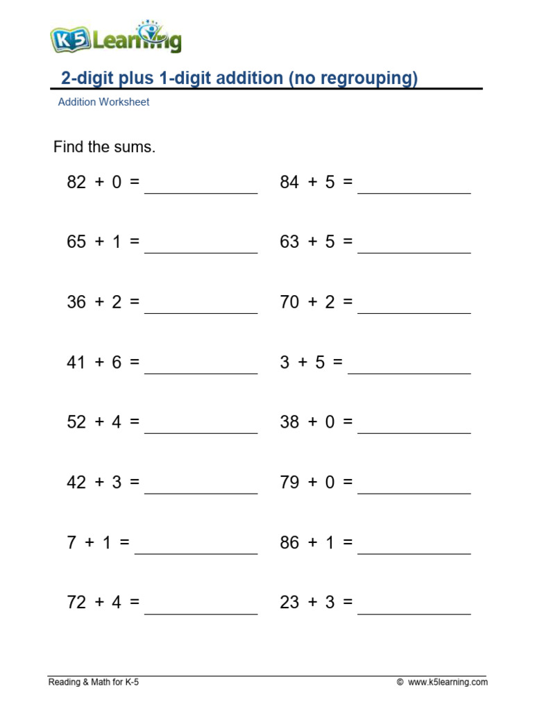 Addition 2x1 Digit No Regrouping A | PDF