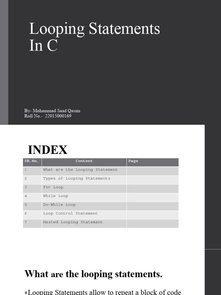 Looping Statements Inc: By-Mohammad Saad Qasim Roll No. - 22015000169 | PDF
