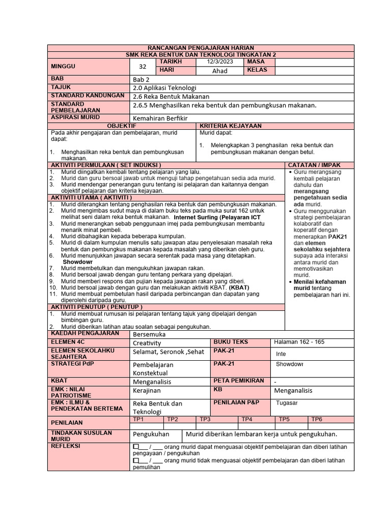 Contoh 3 - RPH RBT T2 - Reka Bentuk Makanan | PDF