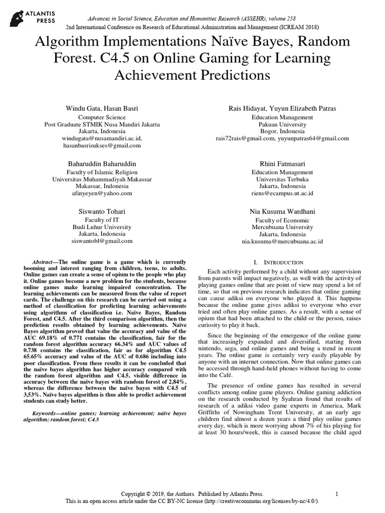 Algorithm Implementations Naïve Bayes Random Pdf Receiver Operating Characteristic