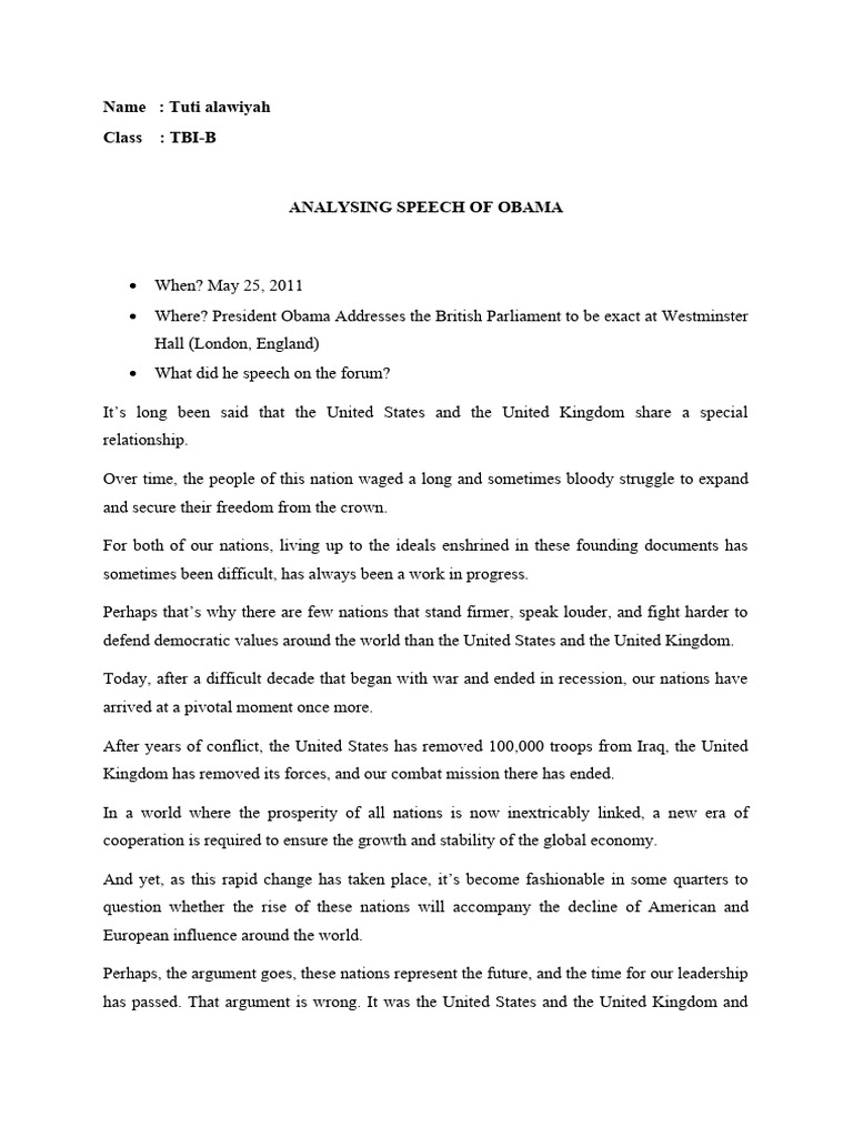 Analysing Speech of Obama | PDF | The United States | Free Market