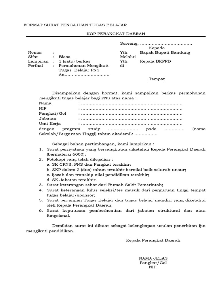 Format Surat Pengajuan Tugas Belajar | PDF
