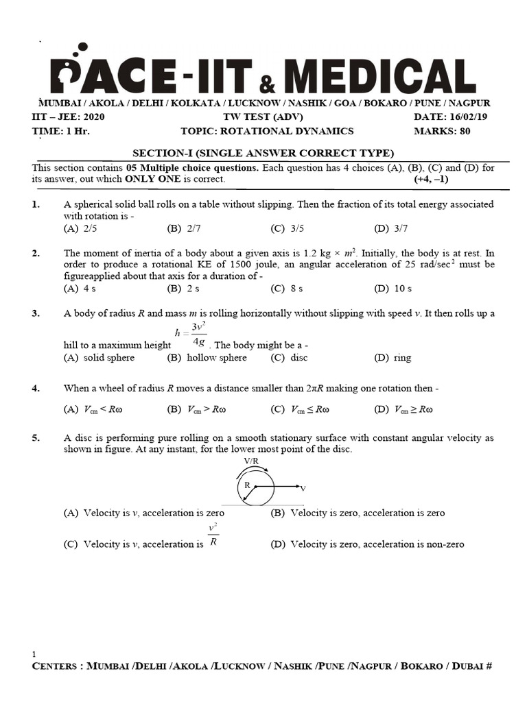 Rotational Dynamics (Question Paper) | PDF | Force | Friction