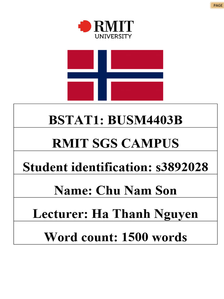 BSTAT1: BUSM4403B Rmit Sgs Campus Student Identification: s3892028 Name ...