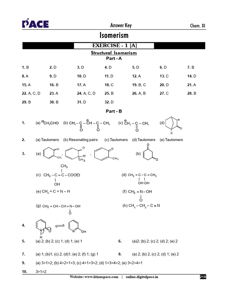 Answer Key (Isomerism) | Download Free PDF | Space | Stereochemistry