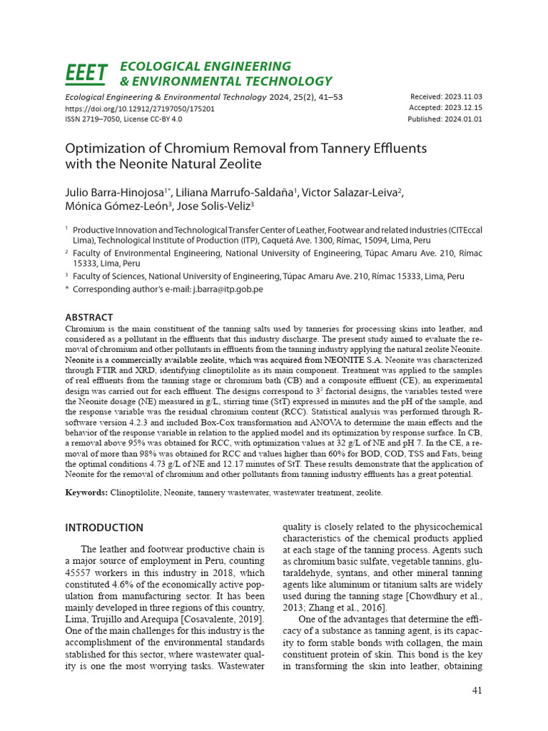 Optimization of Chromium Removal From Tannery Effluents With The ...