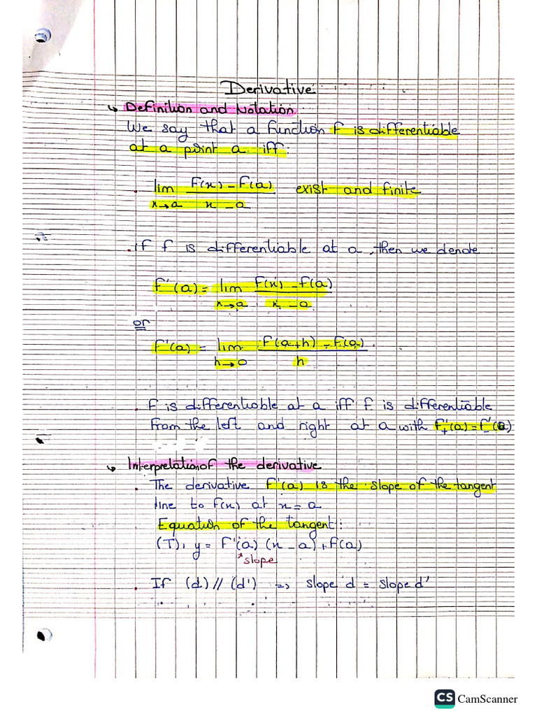 Calculus Derivative Usual Functions Pdf