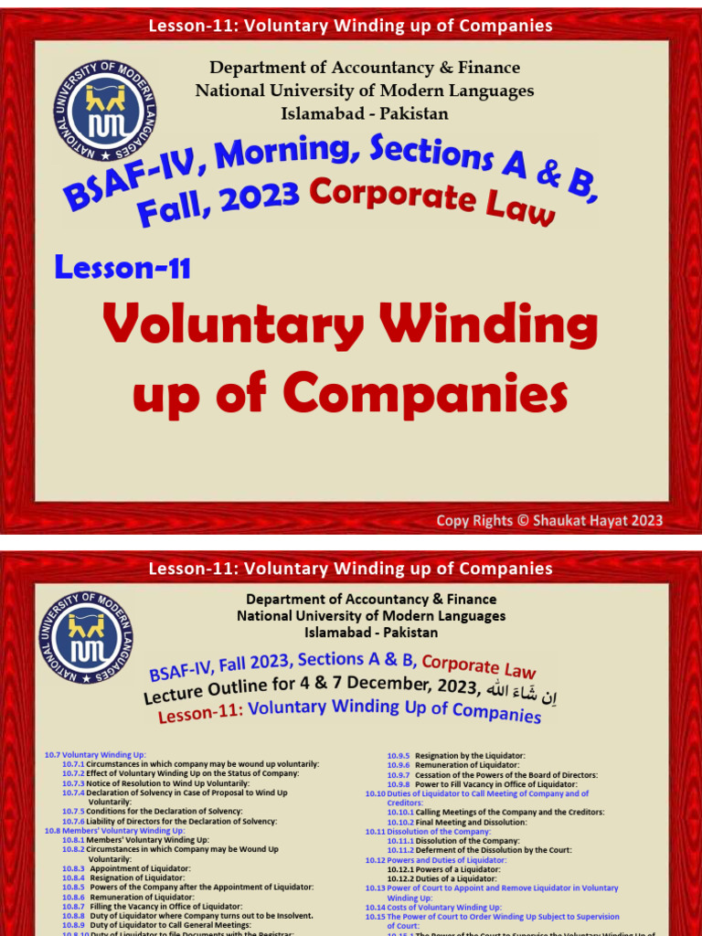 Lesson-11 Voluntary Winding Up of Companies | PDF | Liquidation ...
