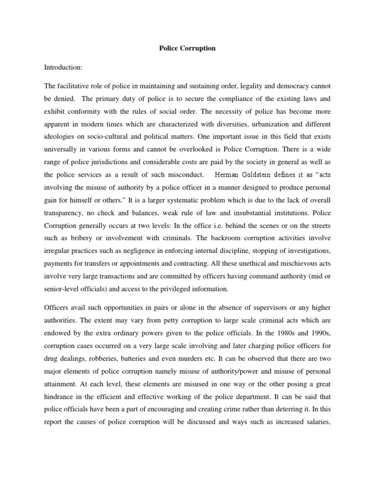 Police Corruption- Report | Corruption | Police