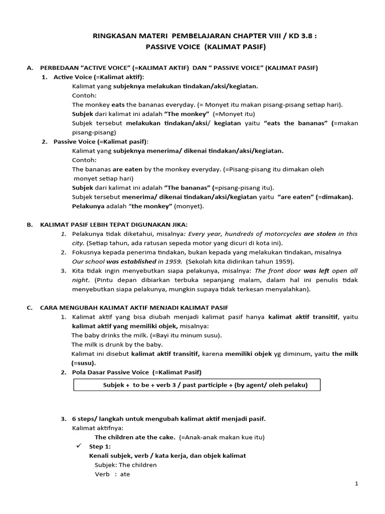 Ringkasan Materi Chapter 8 Passive Voice | PDF