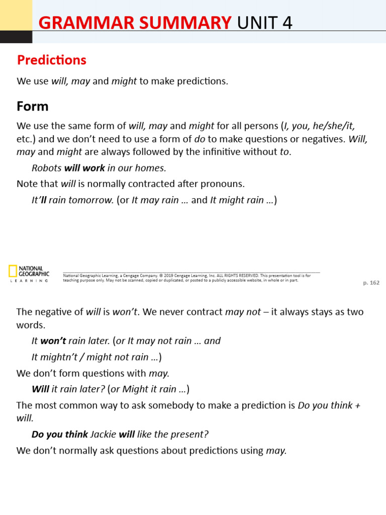 Unit 4 Grammar Summary | PDF
