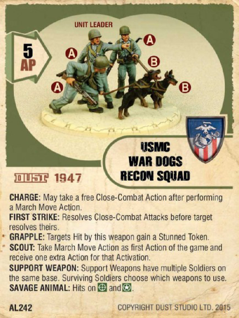 Dust1947 Allies AL242 USMC War Dogs Recon Squad CARD Stacked | PDF