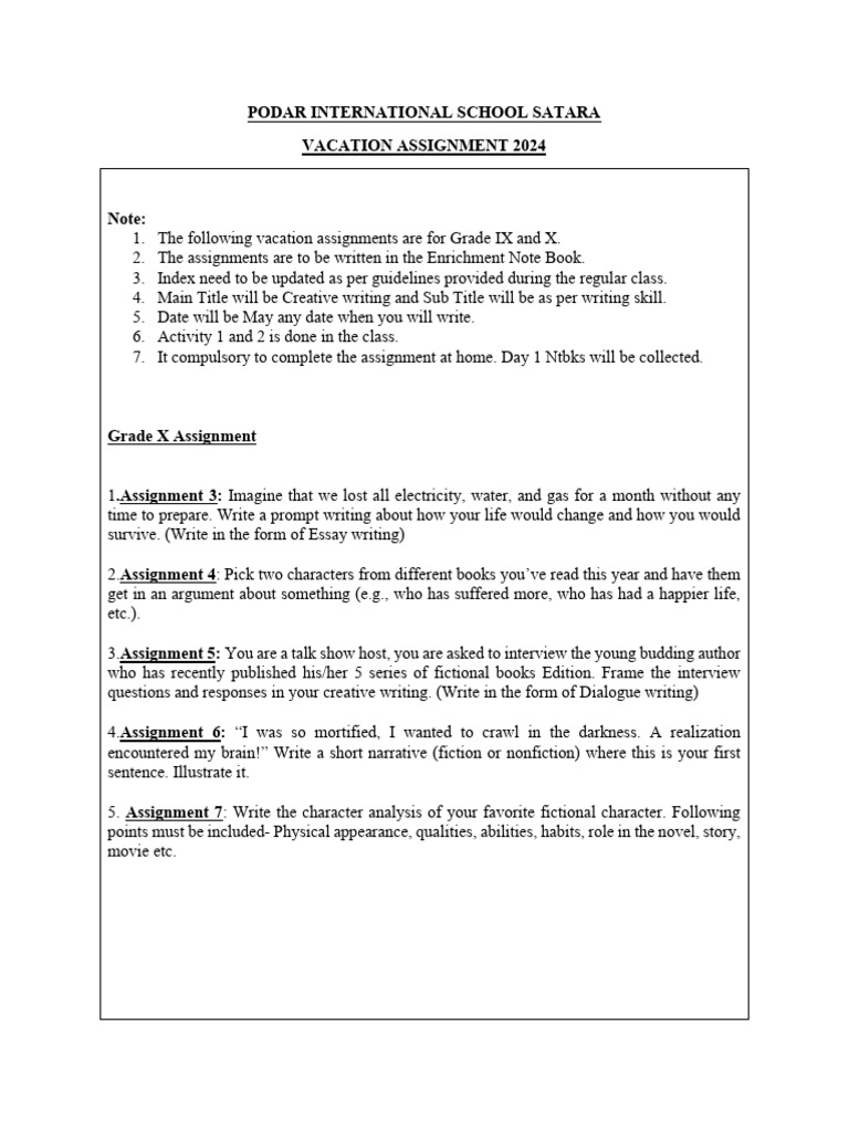 English Vacation Assignment 2024 | PDF