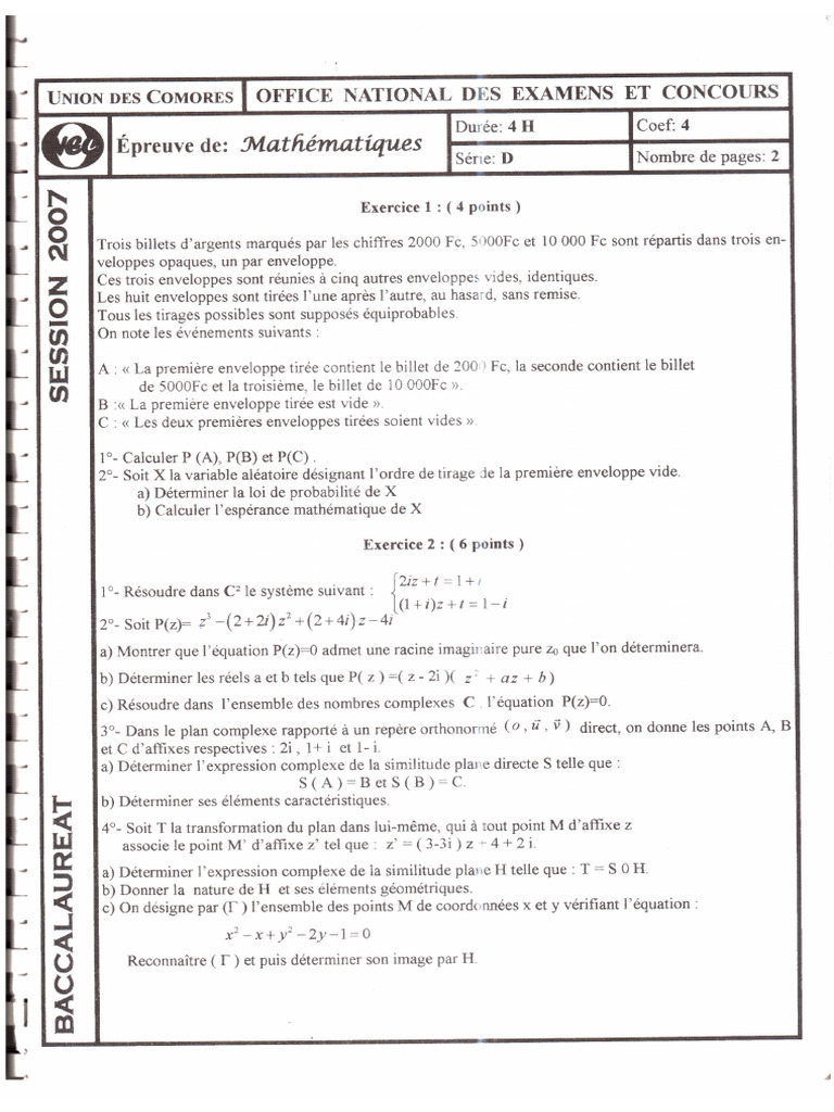 Bac D Math 2007 | PDF
